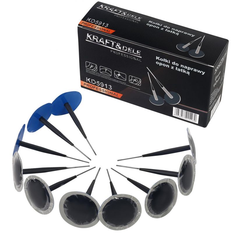 Kit reparare anvelope cu petice, 6 mm, 10 bucati, Kraft&Dele KD5913 ...
